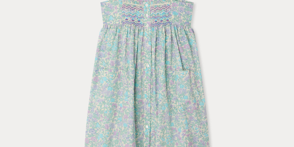 Passion dress smocked and embroidered in Liberty fabric in organic cot ...