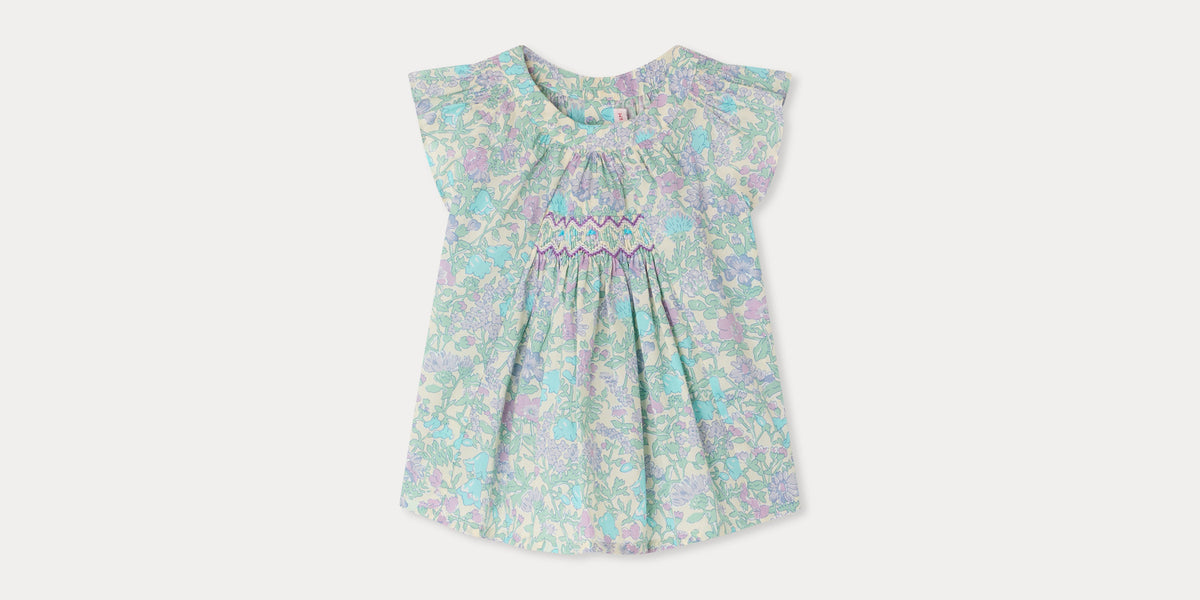 Laurie blouse smocked and hand-embroidered in Liberty organic cotton f ...