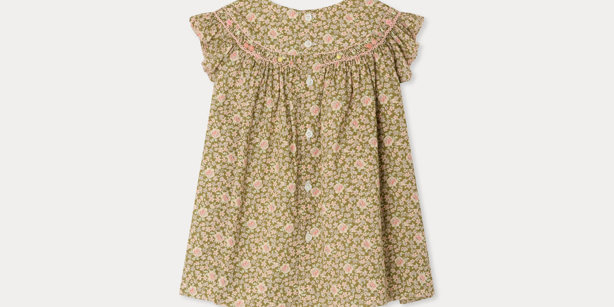 Amantine dress smocked and hand-embroidered in Liberty organic cotton ...